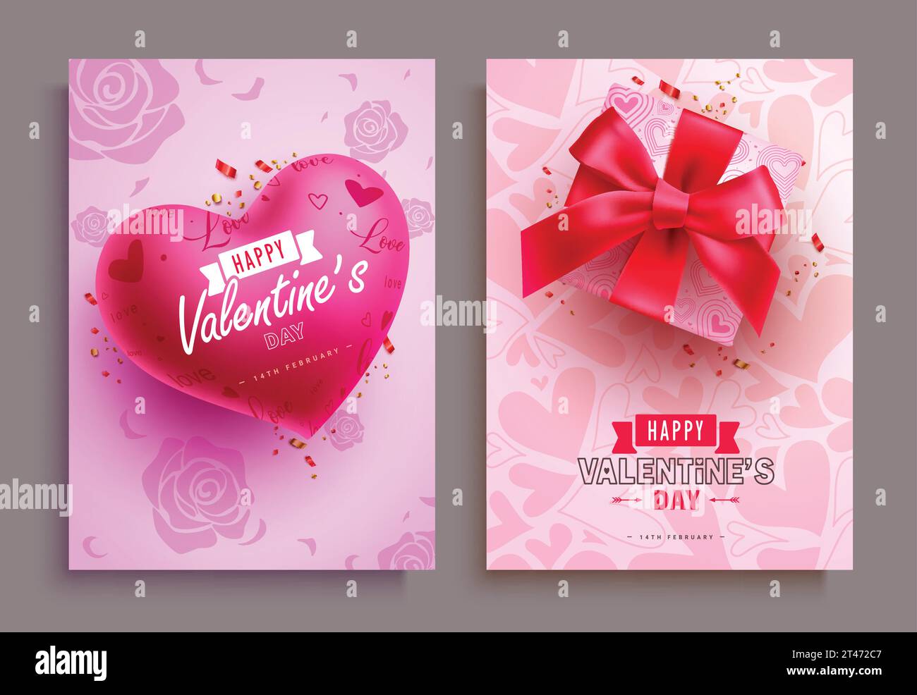 Happy valentine's day text vector poster set. Valentine's day greeting ...