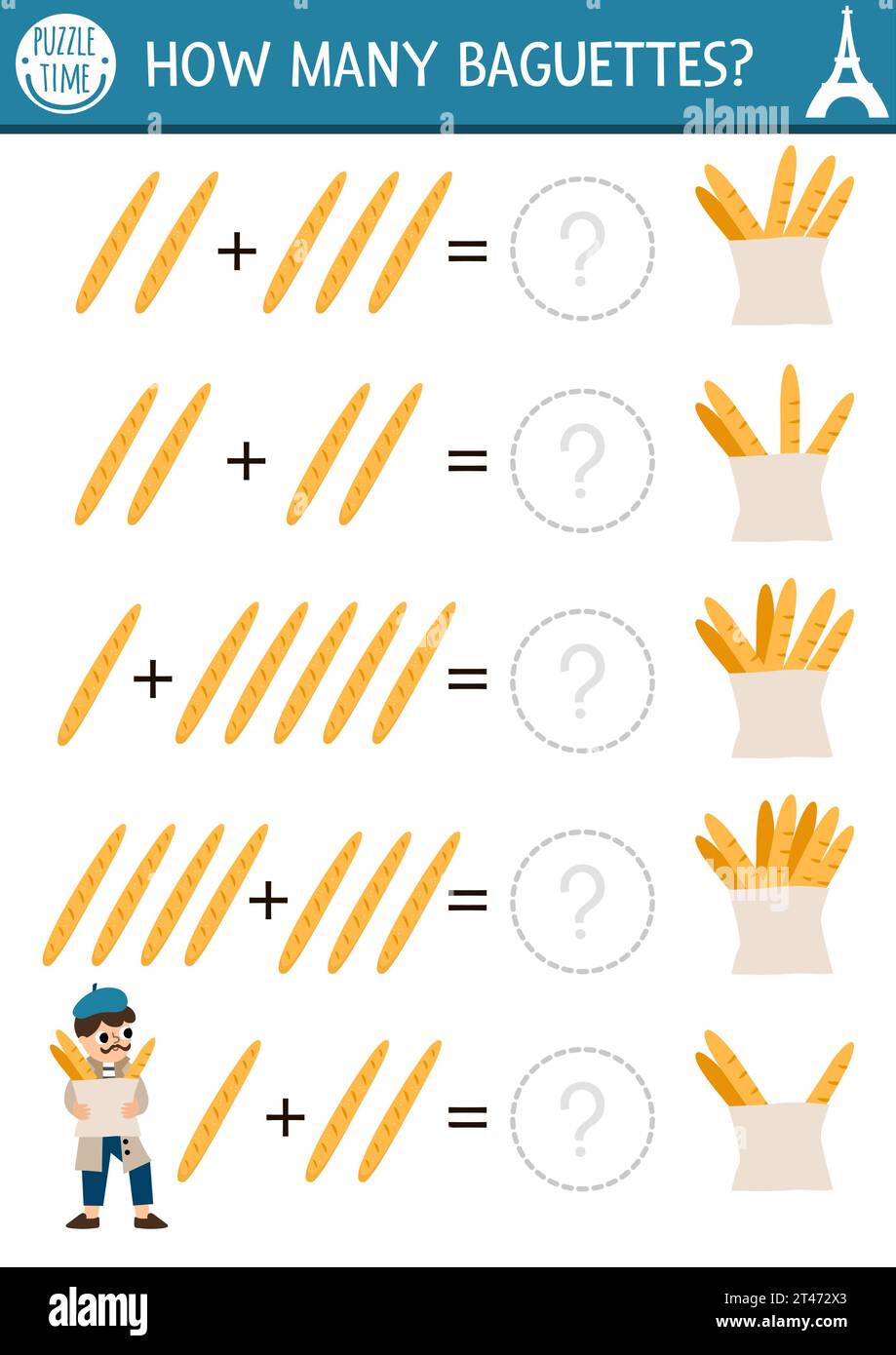 How many baguettes game. French traditional pastry math addition ...