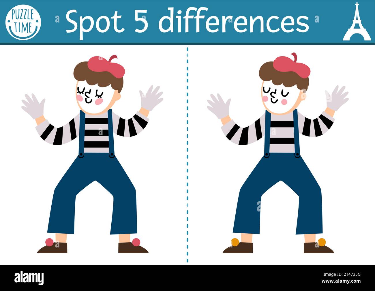 Find differences game for children. Educational activity with cute mime ...