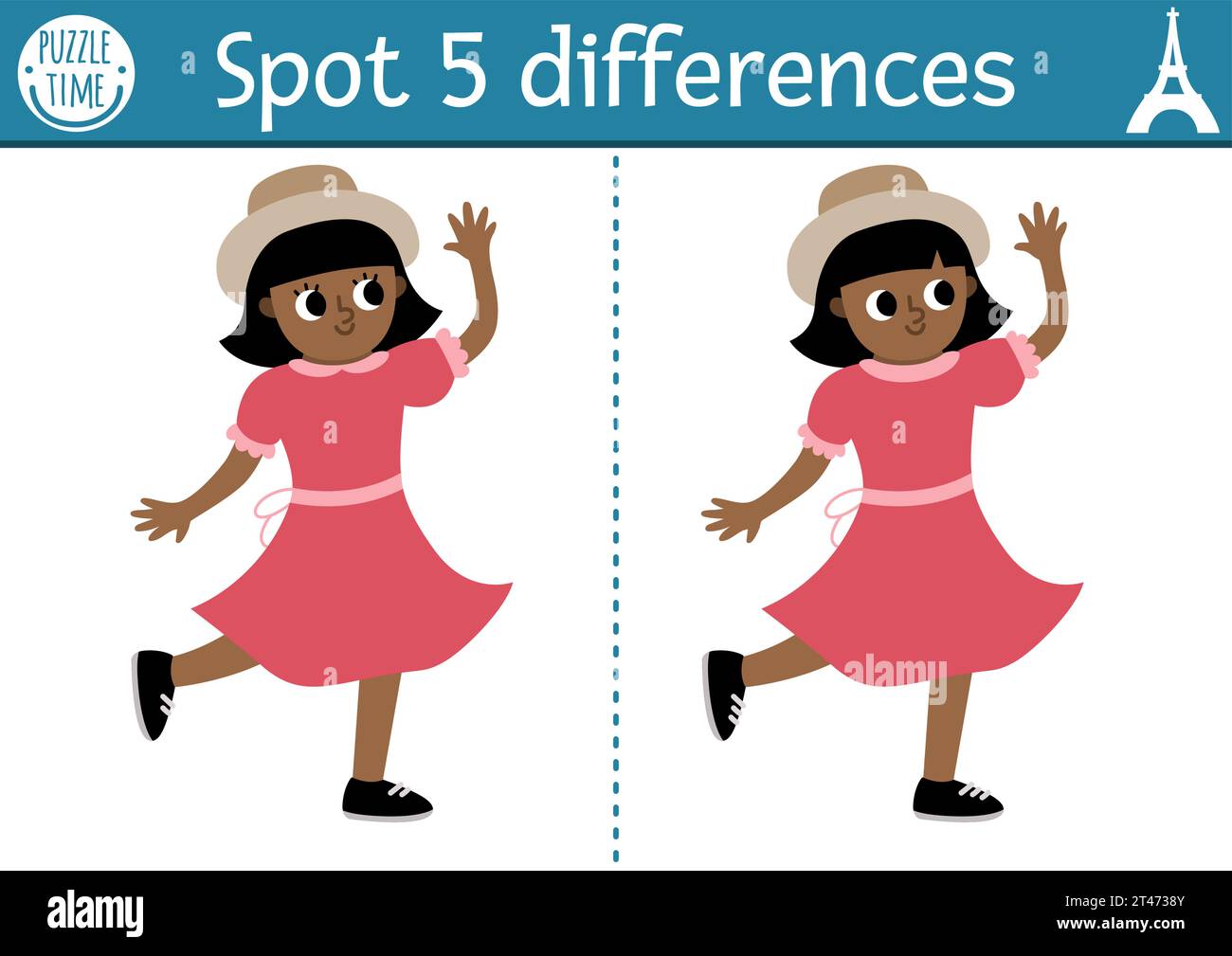 Find differences game for children. Educational activity with cute girl ...