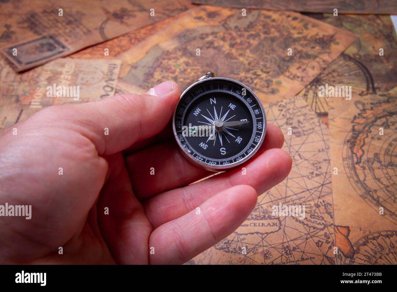 Adventure search. Compass and maps. Treasure hunt on island. Pirate map ...