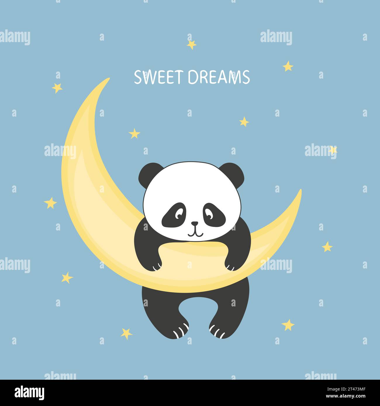 Cute panda bear on the moon. Baby print, vector illustration for kids ...