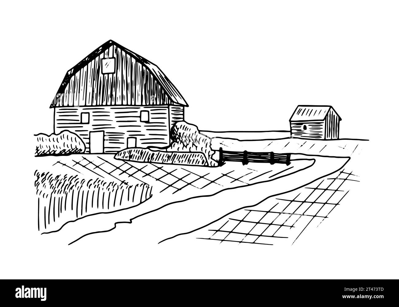 Rural landscape hand drawn sketch vector illustration Stock Vector ...