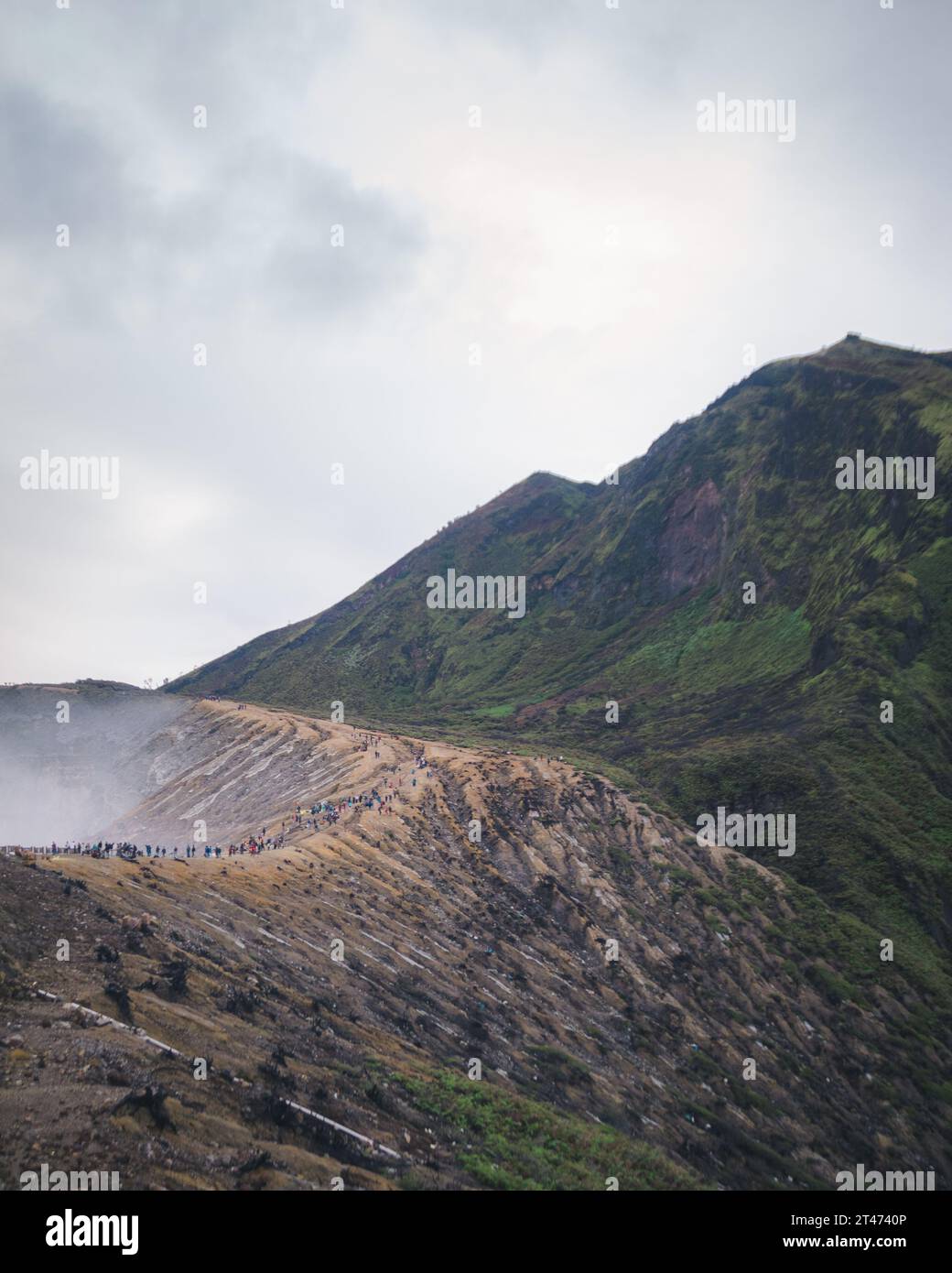 The crater and peak of Mount Ijen in the background, Banyuwangi, East ...