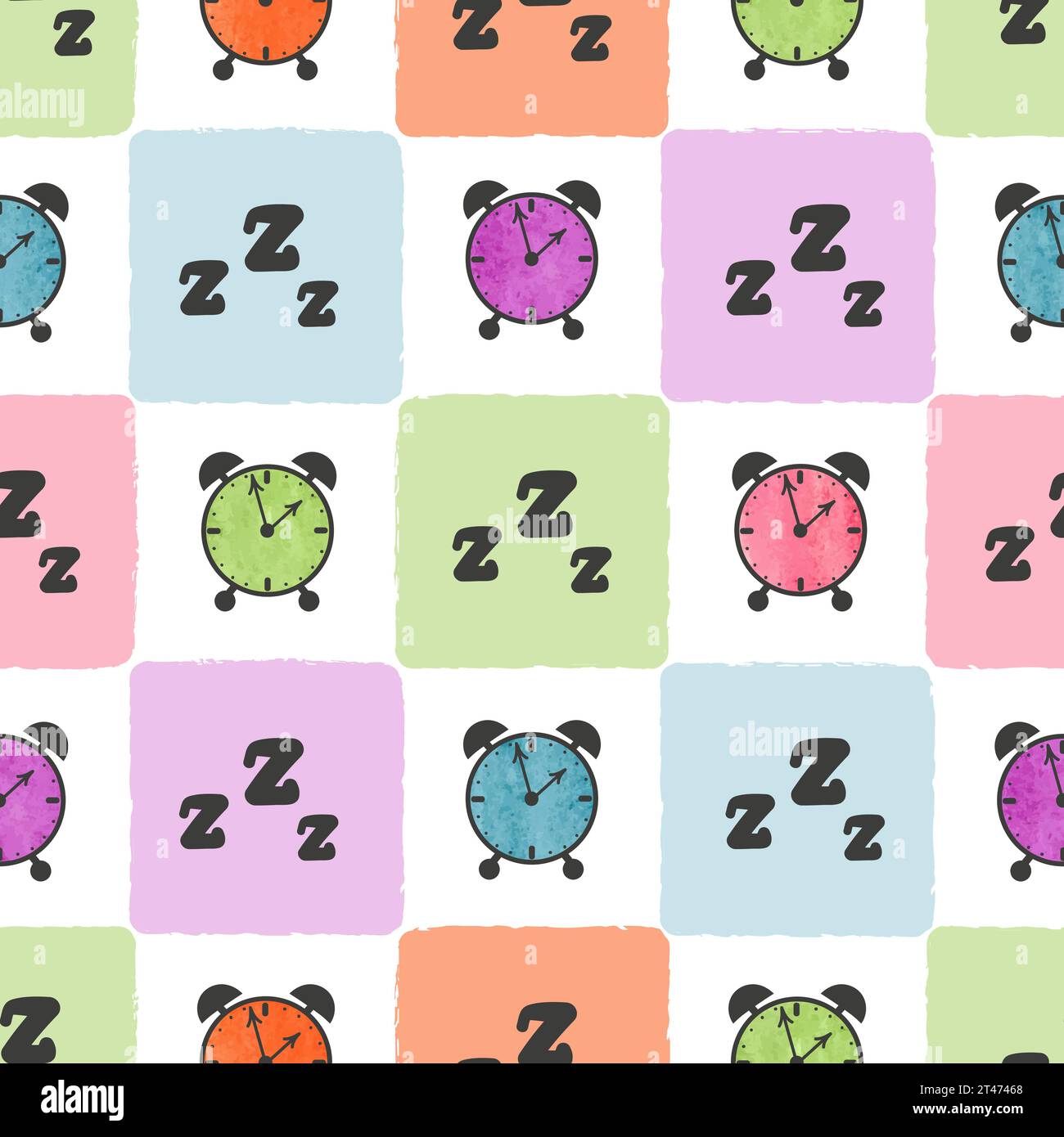 Seamless colorful alarm clock pattern. Vector print, kids textile ...