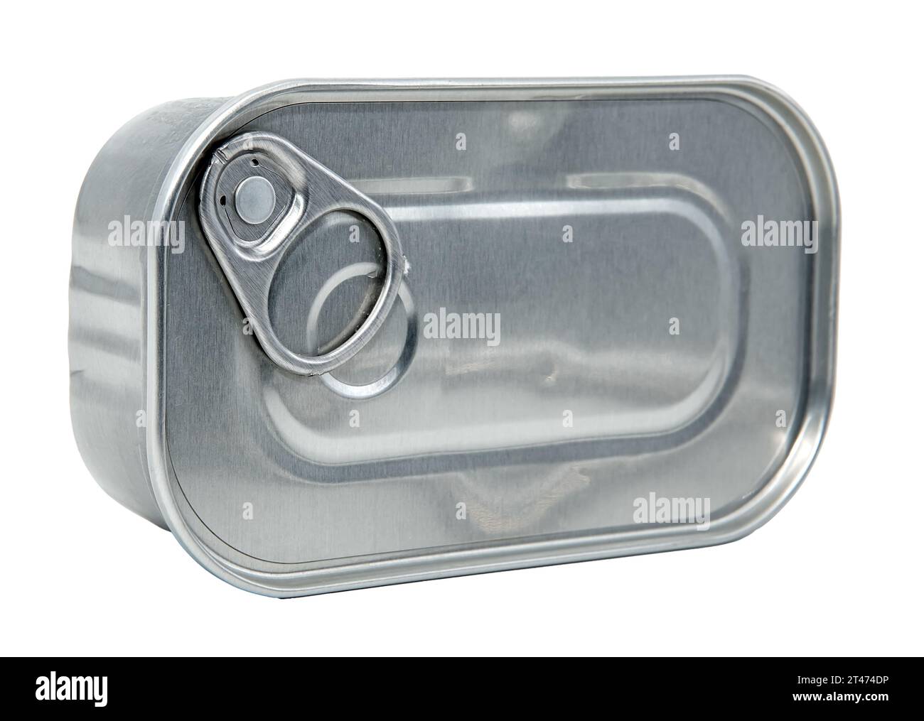 Closed tin can with meat or vegetable products on a white background ...