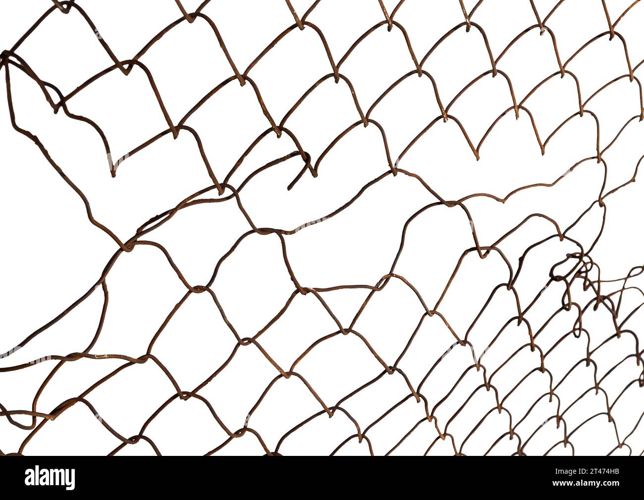 The texture of the metal mesh. Torn, destroyed, broken metal mesh on a ...