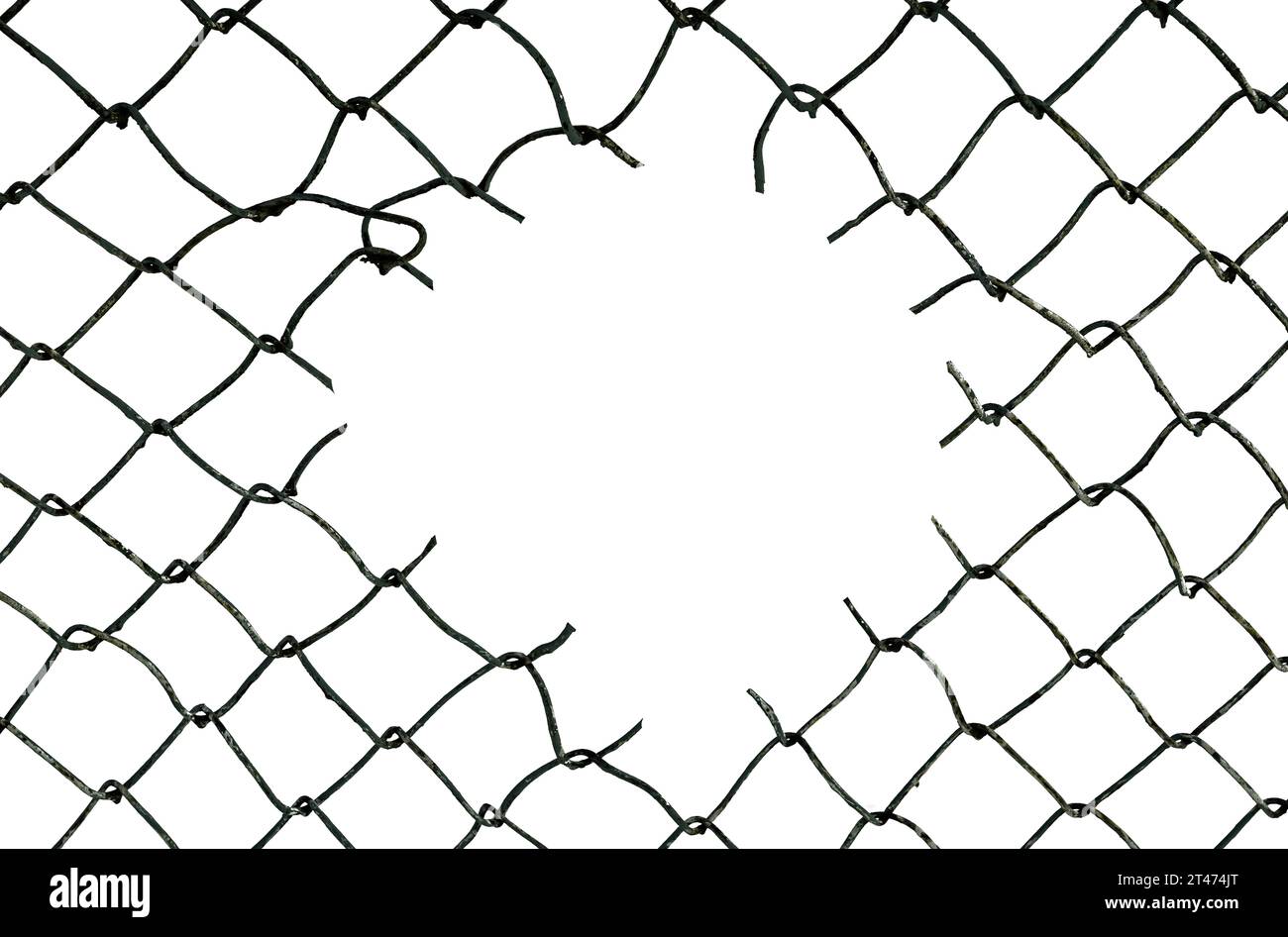 The texture of the metal mesh. Torn, destroyed, broken metal mesh on a ...