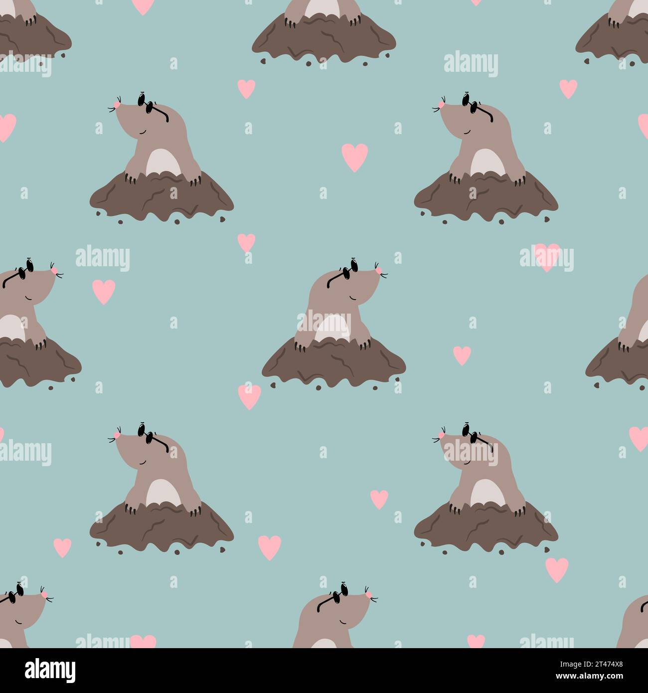 Seamless pattern with cute little moles. Vector cartoon animals illustration Stock Vector Image ...