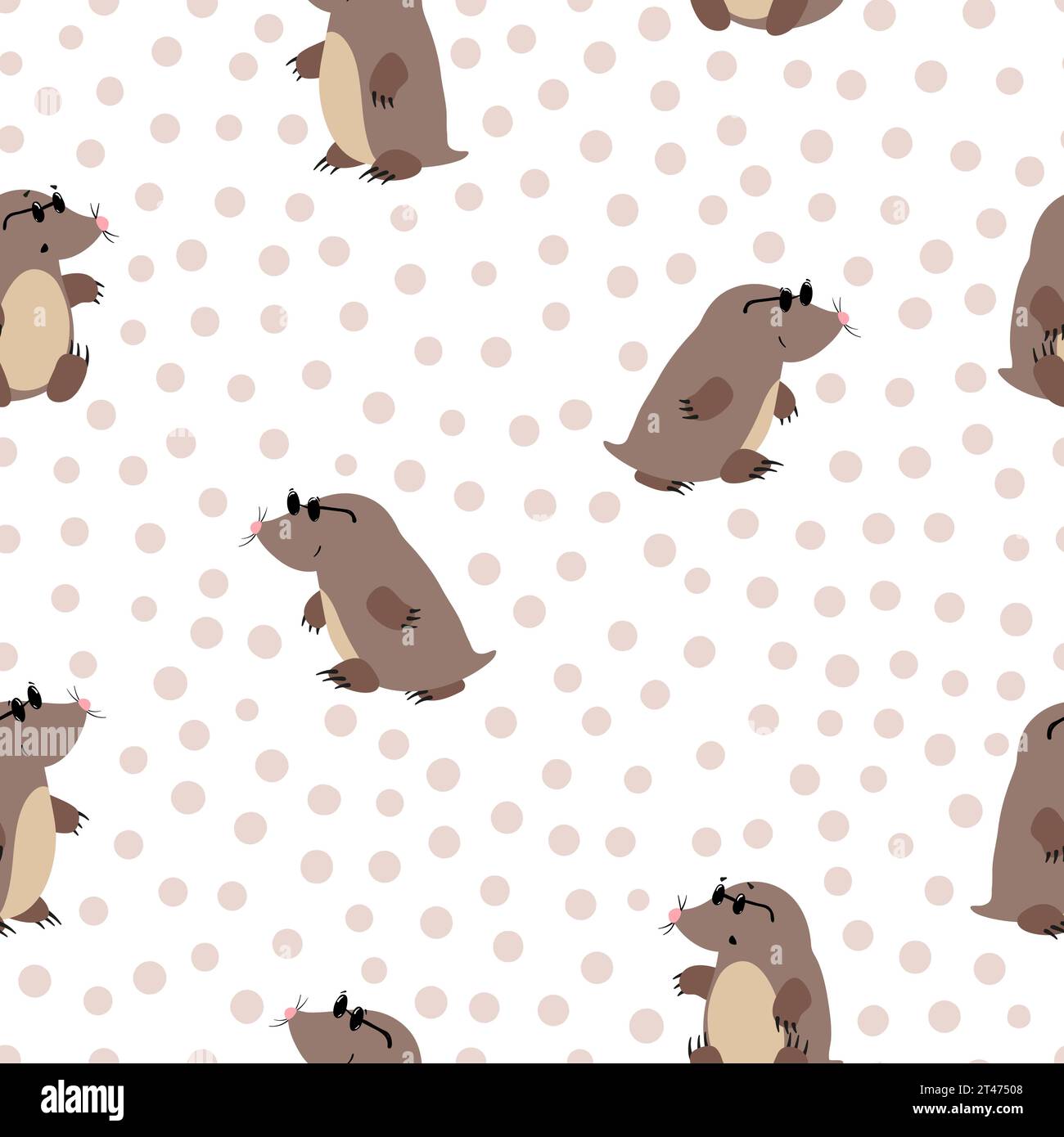 Seamless childish pattern with cute little moles. Vector cartoon ...