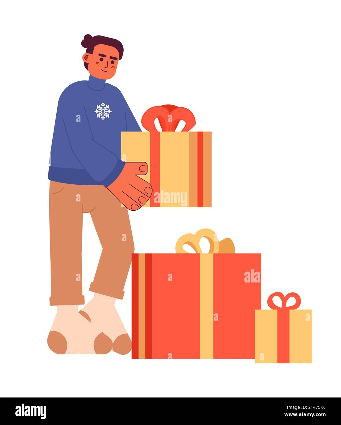 Latin american man collecting presents Xmas 2D cartoon character Stock ...
