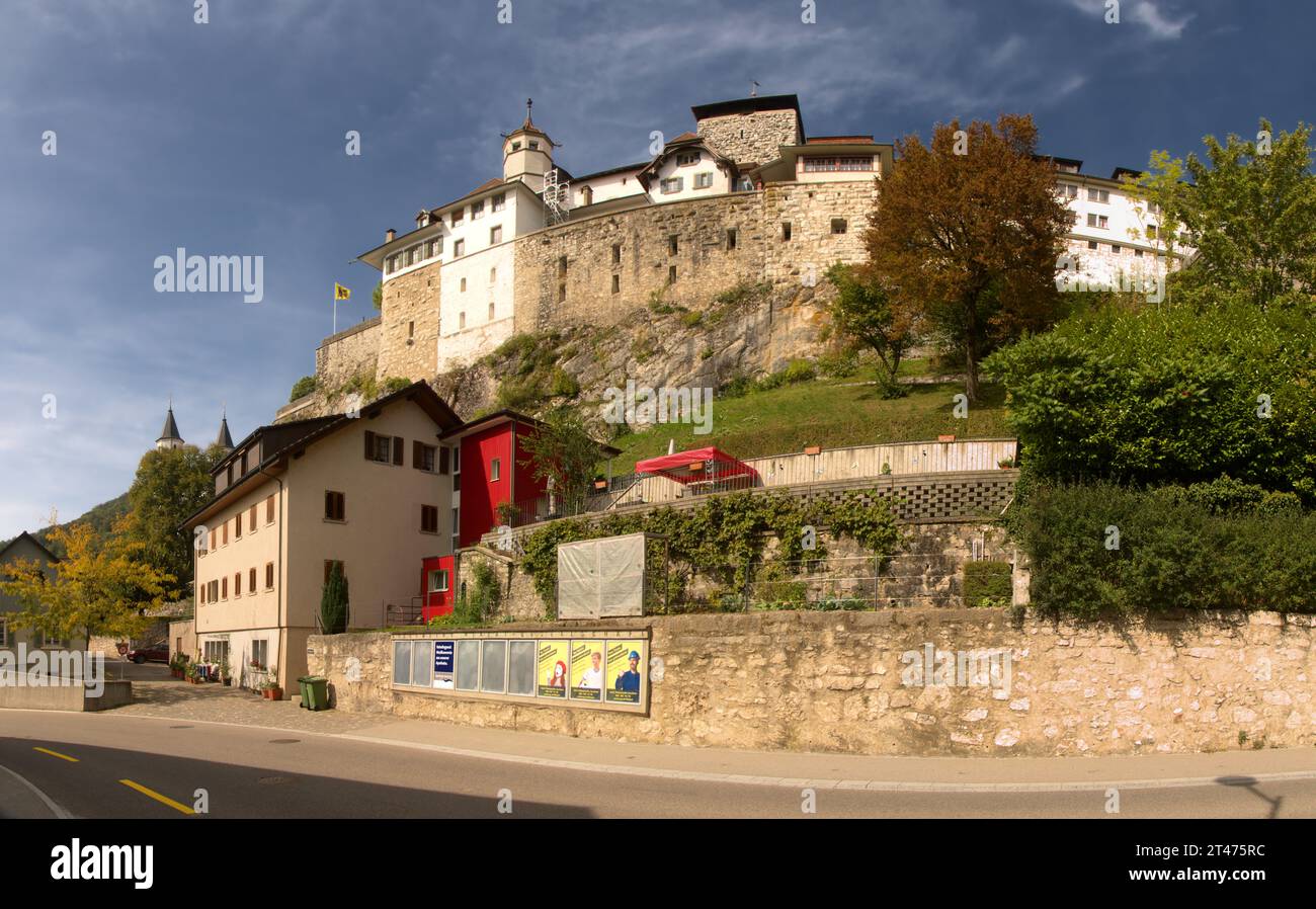 Aarburg Castle from street level, Solothurn in Switzerland Stock Photo ...