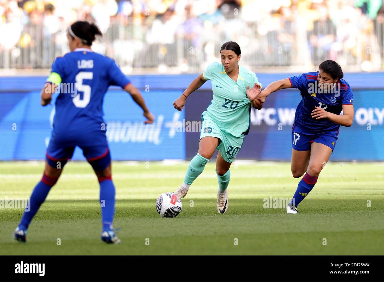 Perth, Australia. 29th Oct, 2023. Sam Kerr of Australia under pressure ...