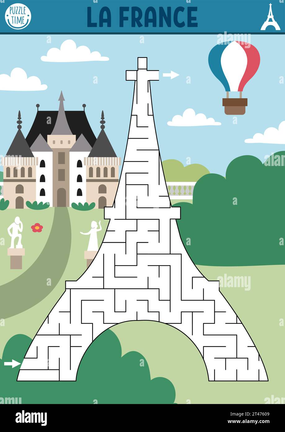 Maze for kids with Eiffel Tower. French preschool printable activity ...