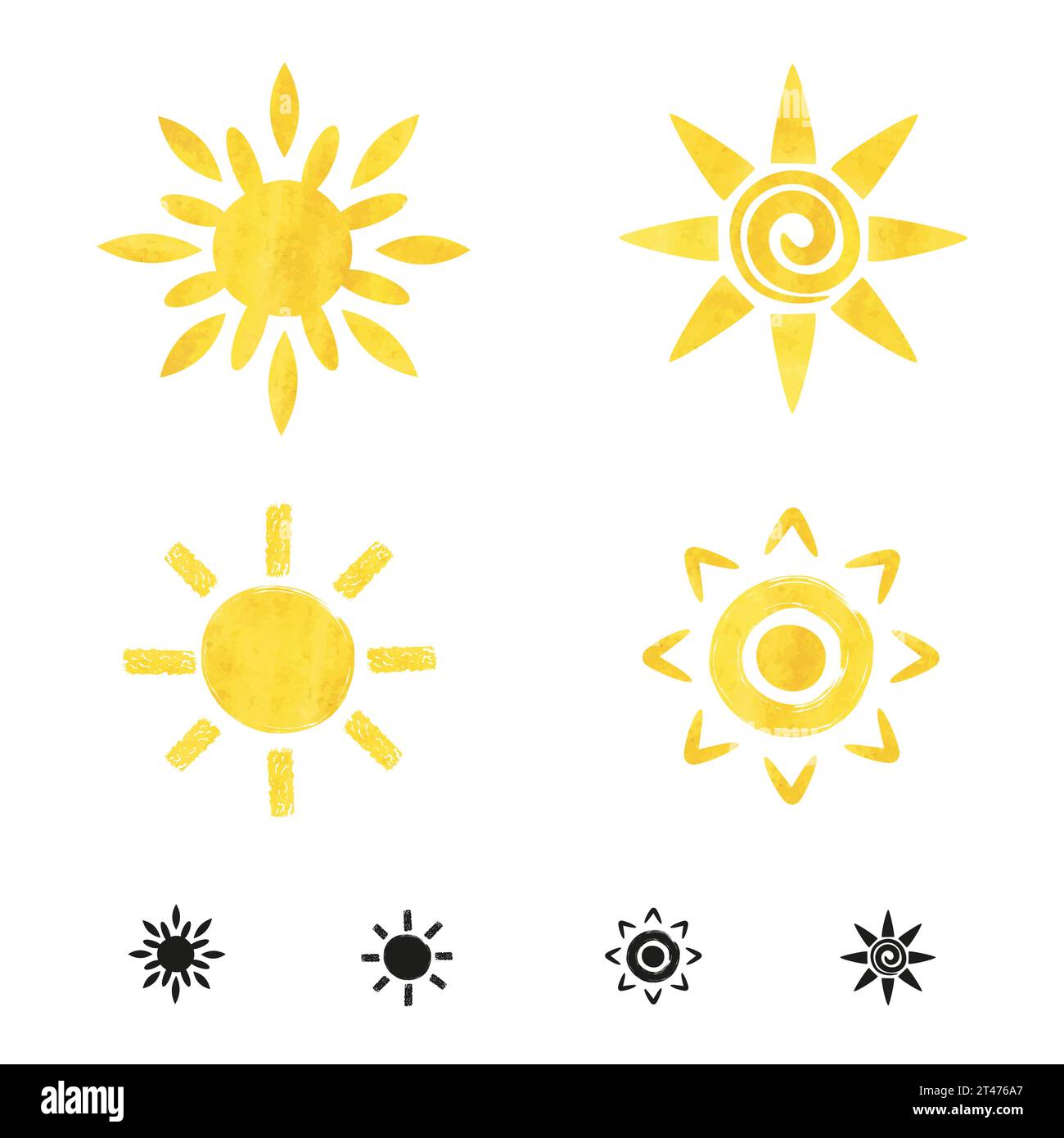 Set of watercolor sun icons. Collection of sun symbols. Vector ...