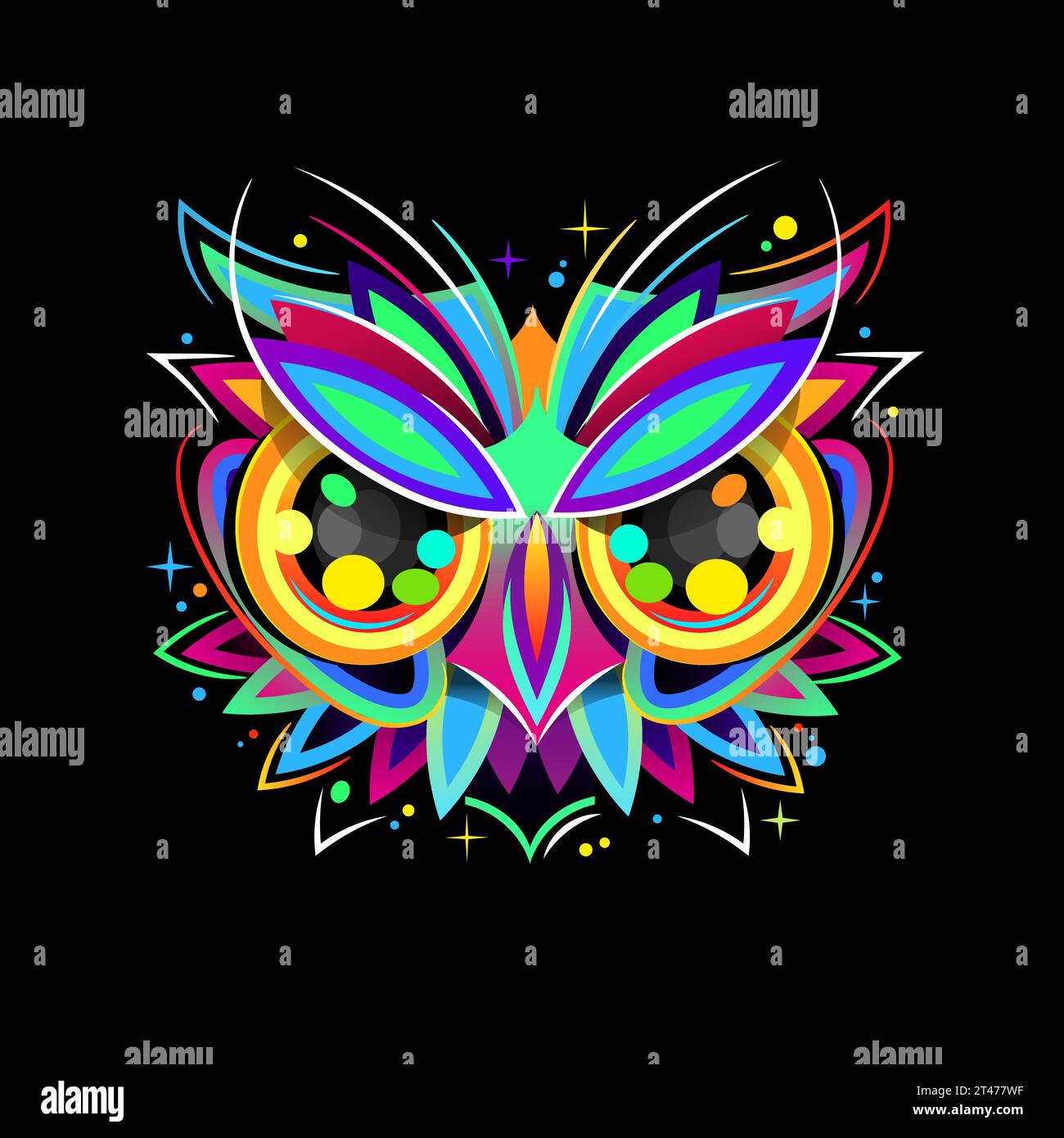 Owl. Abstract, neon, graphic portrait of an owl in the style of pop art ...