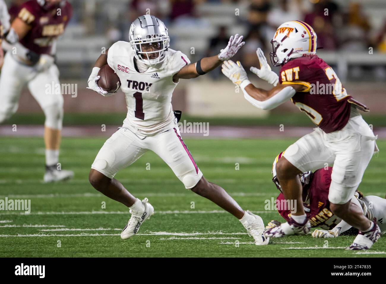 October 28, 2023: Troy Trojans wide receiver Jabre Barber (1) runs with ...