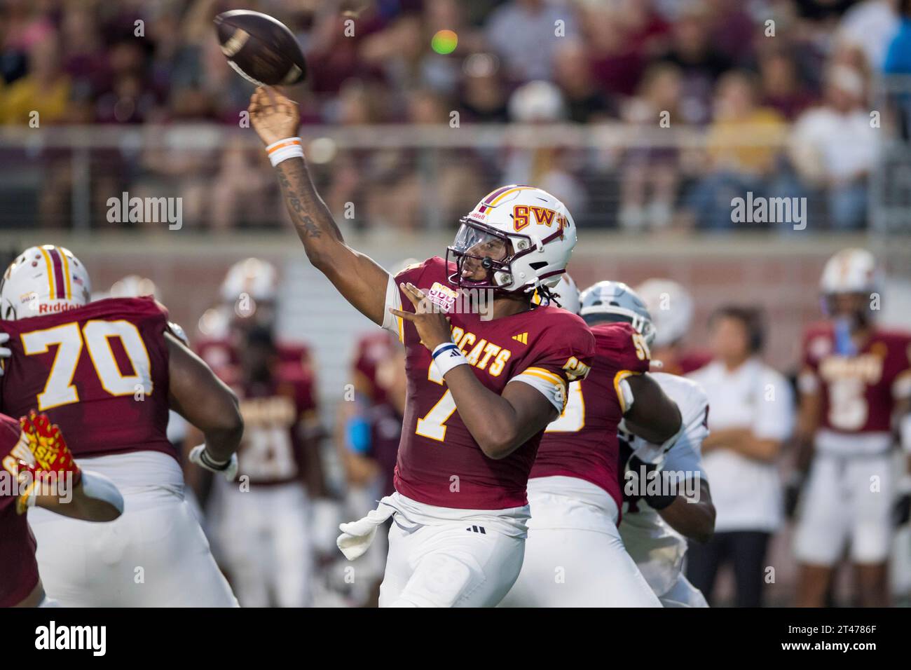 October 28, 2023: Texas State Bobcats quarterback TJ Finley (7) throws ...