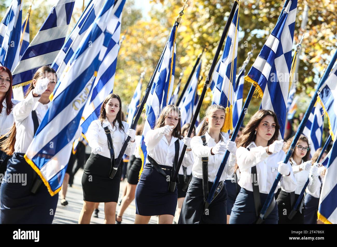Thessaloniki, Greece. 28th Oct, 2023. Greek students holding Greek ...