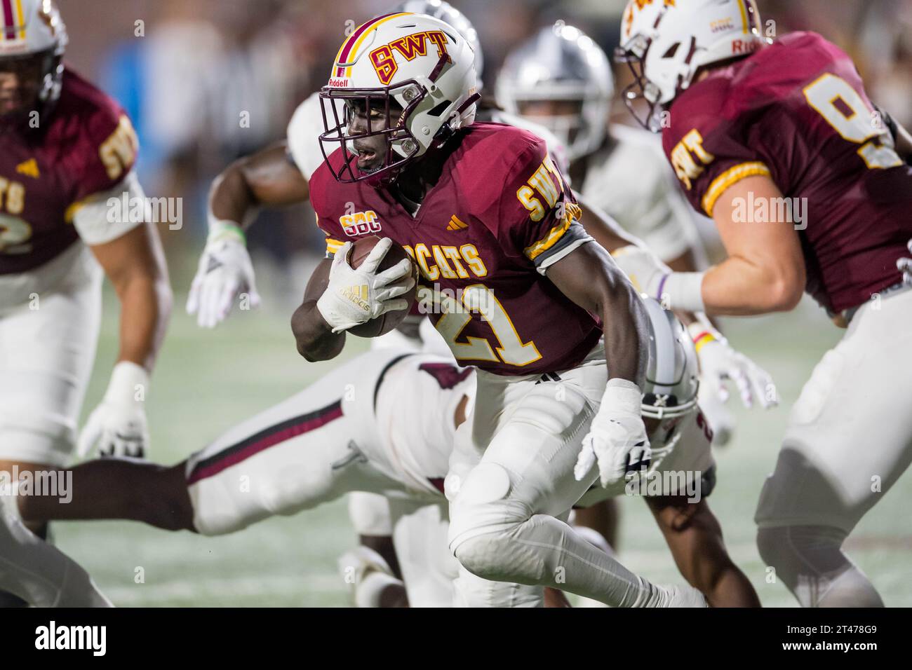 San Marcos, TX, USA. 28th Oct, 2023. Texas State Bobcats running back ...