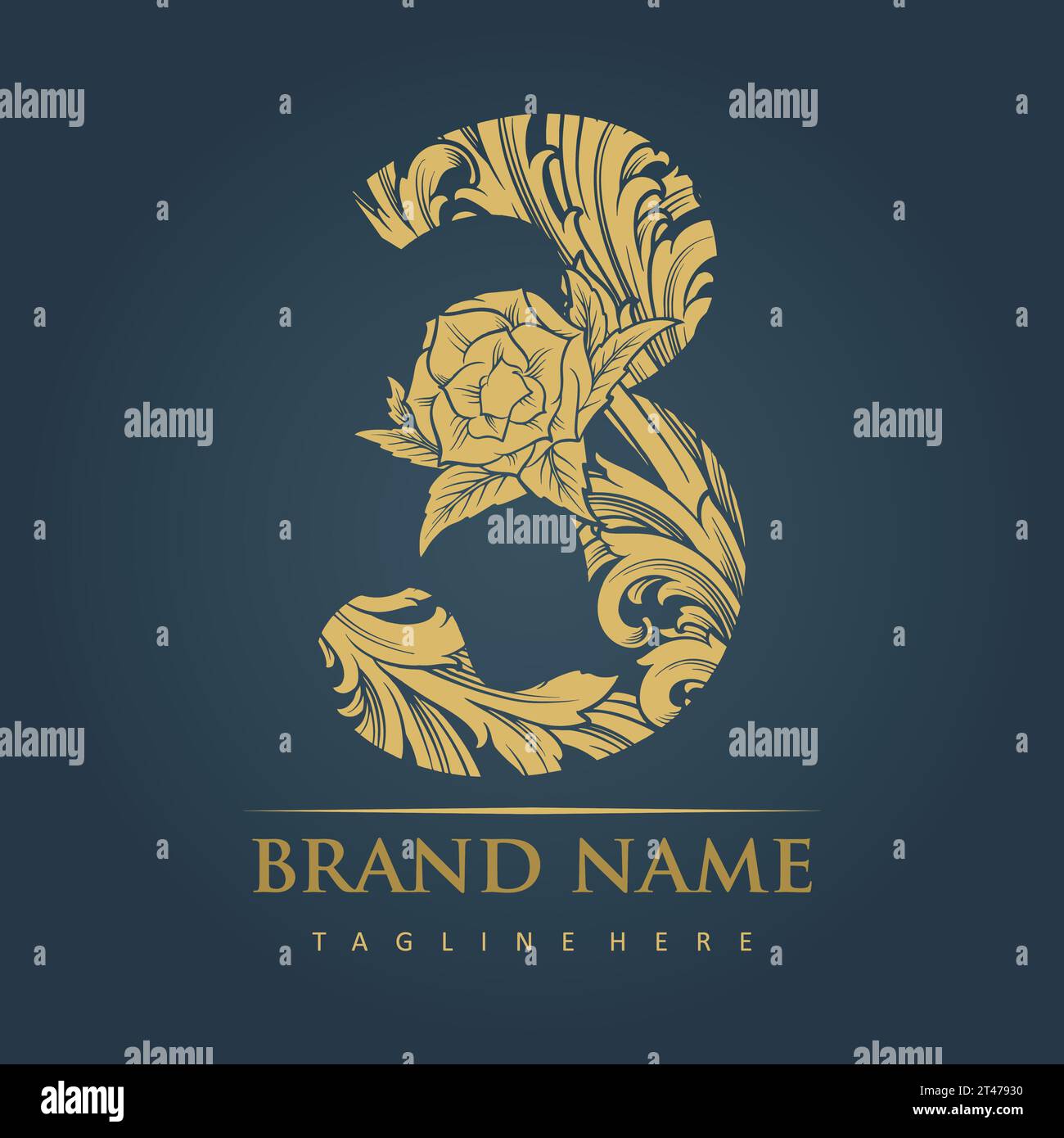 Elegant monogram logo classic flourish number 3 vector illustrations ...