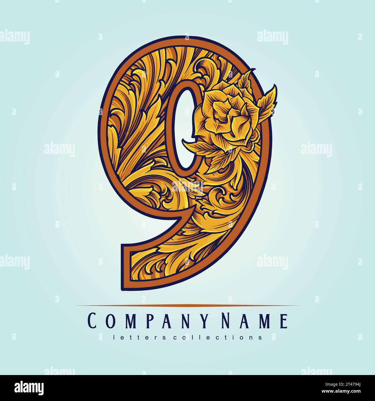 Luxurious vintage number 9 monogram emblem vector illustrations for ...