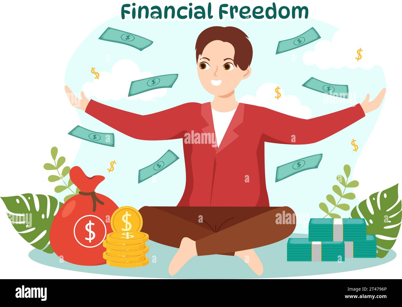 Financial Freedom Vector Illustration with Coins and Dollar to Save ...