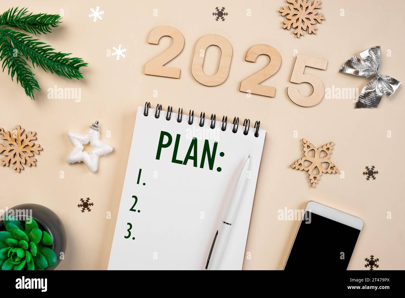 New Year Aims 2025. To Do List. Empty Notebook at the Desk with Holiday ...