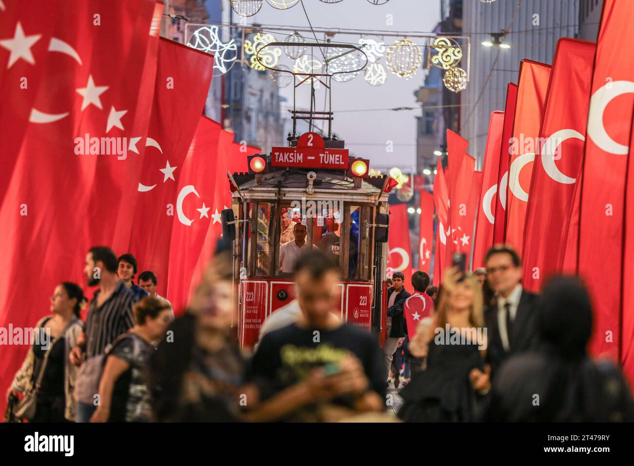 Istanbul, Turkey. 28th Oct, 2023. People walk along the Istiklal Street ...