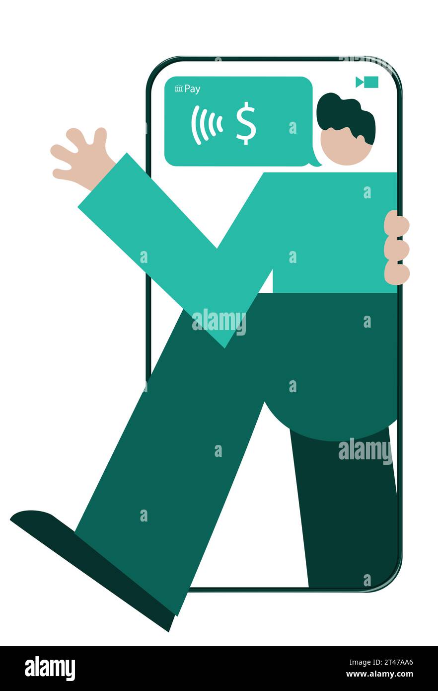 Person Steps Out of Cell Phone Making An Easy Contactless Payment and ...