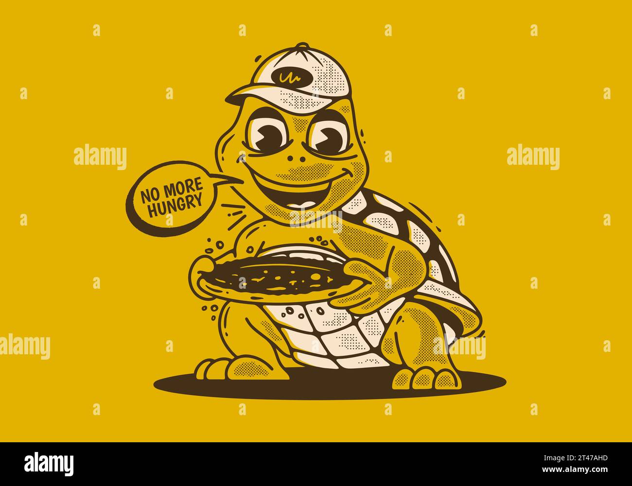 Turtle pizza, no more hungry. Mascot character illustration of a turtle ...