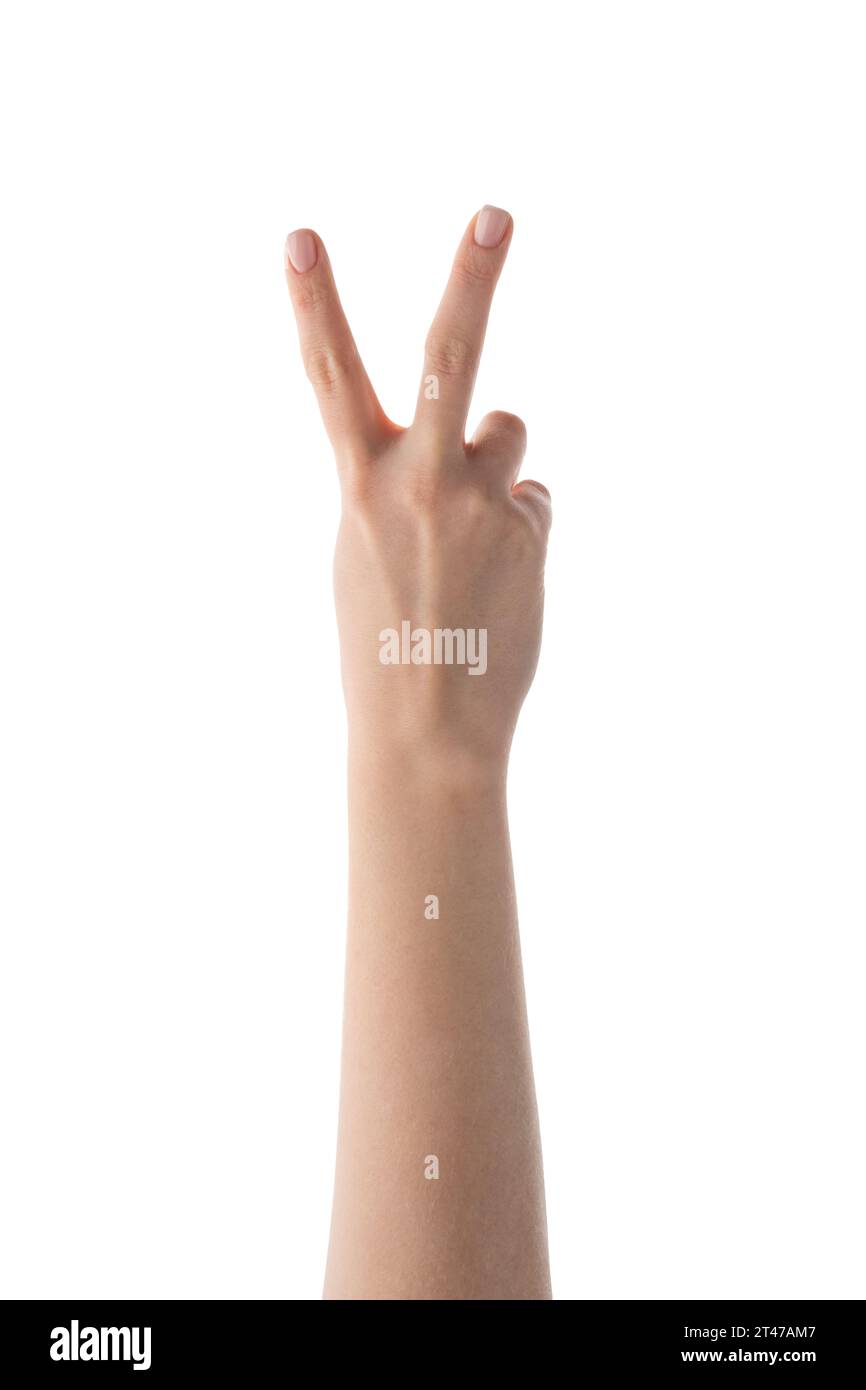 Young female hand counting two isolated on white background Stock Photo ...