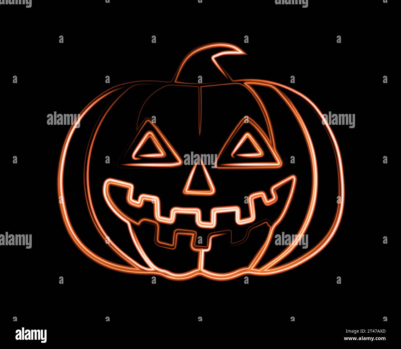 Vector isolated illustration of contour pumpkin with neon effect ...