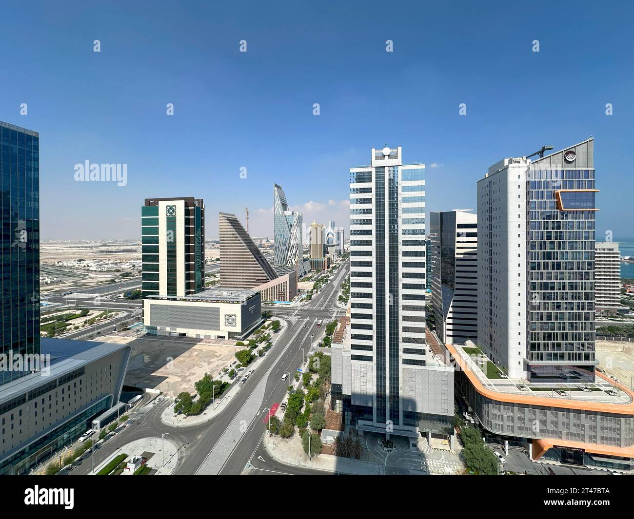 Modern designed Towers constructed at Lusail city with clear blue sky ...