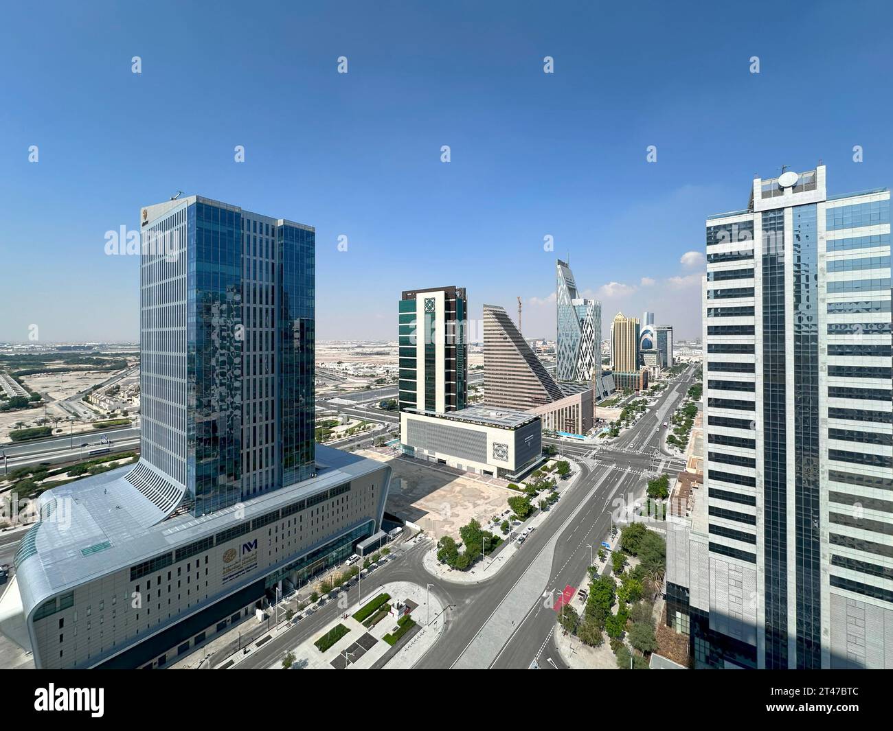 Modern designed Towers constructed at Lusail city with clear blue sky ...