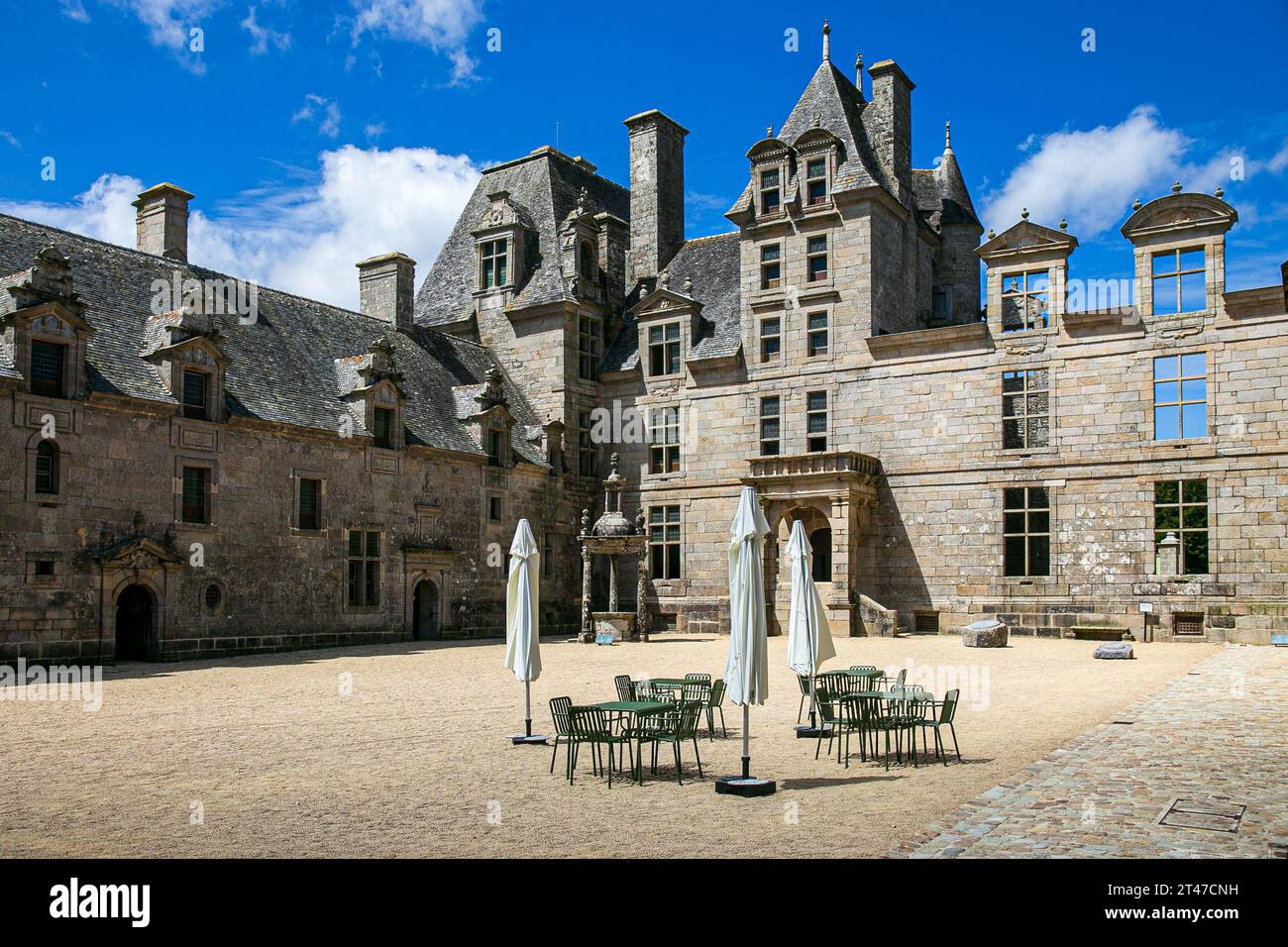 Kerjean castle architecture details, courtyard, Brittany, France Stock ...
