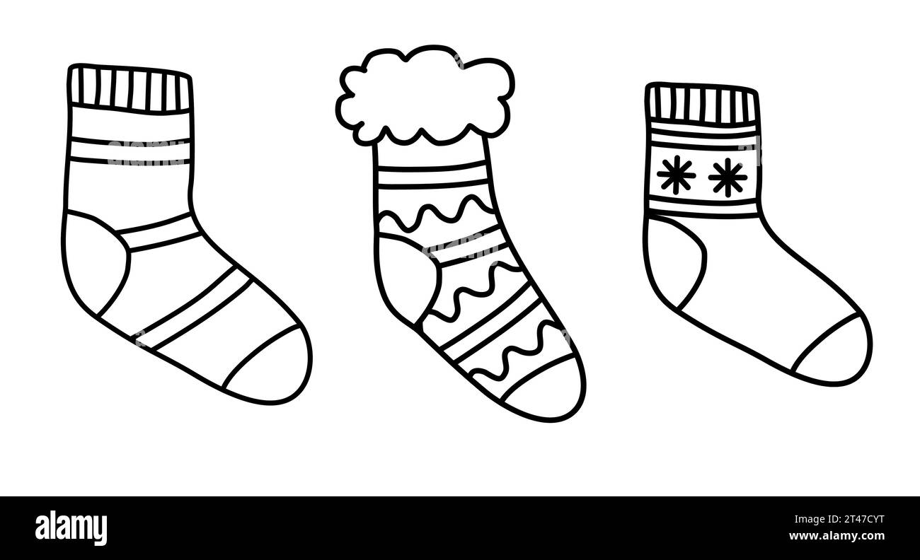 Set of warm socks, doodle style flat vector outline illustration for ...