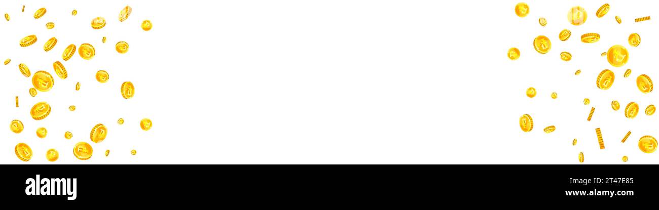 Russian ruble coins falling. Scattered gold RUB coins. Russia money ...