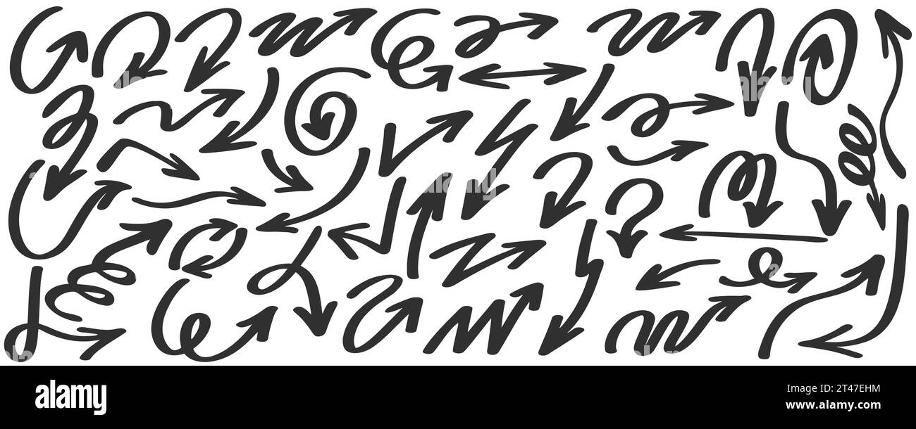 Doodle arrows set. Hand drown lines and curve scribbles. Vector sketch ...