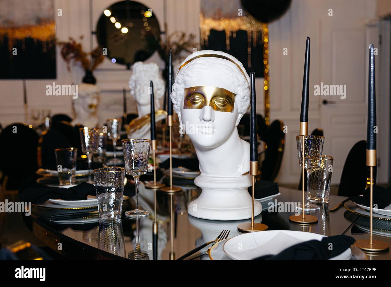 Exquisite table arrangement featuring champagne glasses and a white ...