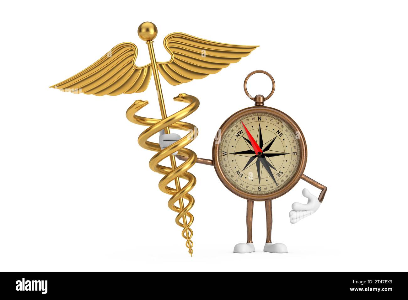 Antique Vintage Brass Compass Cartoon Person Character Mascot with ...