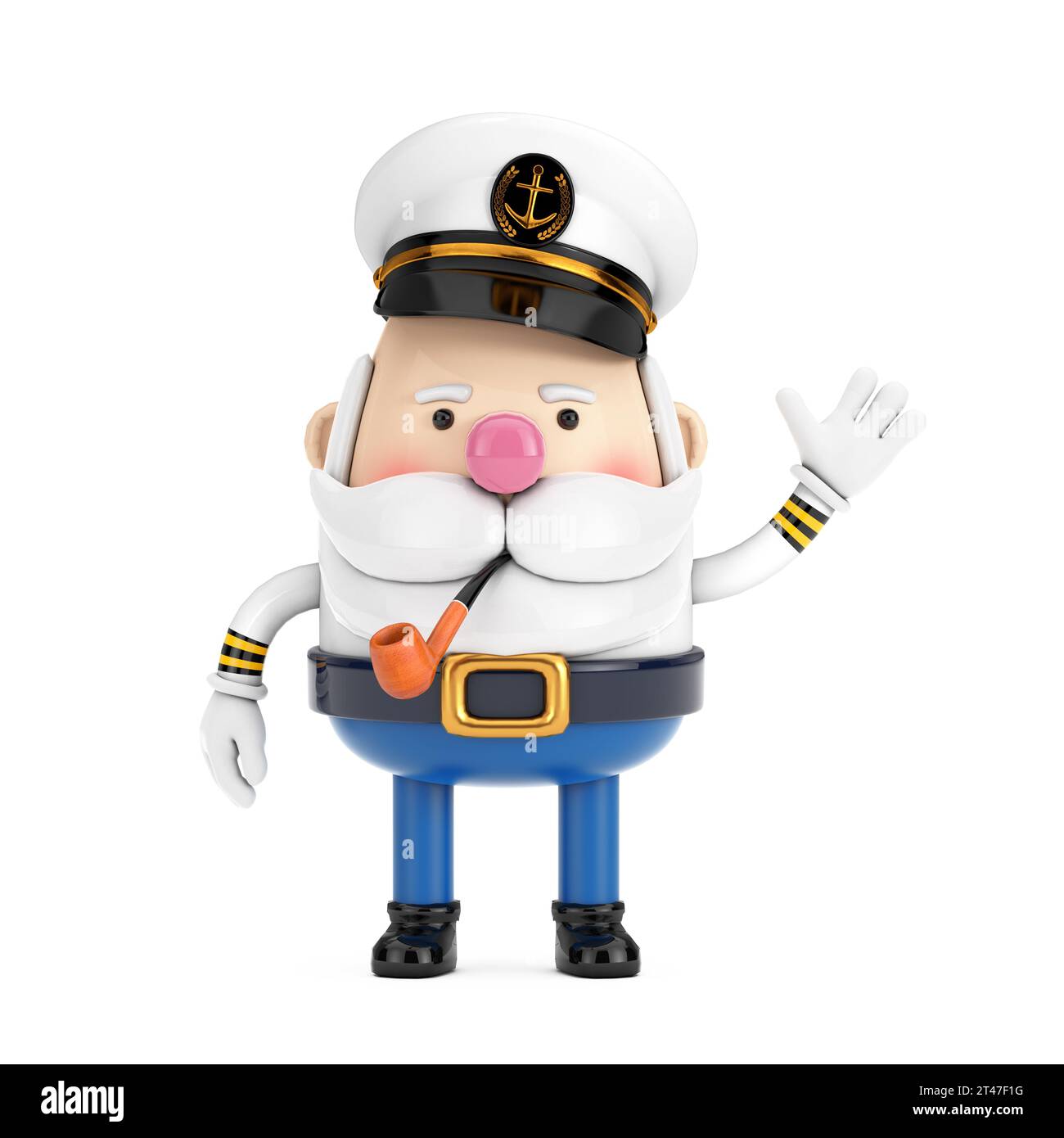 Cute Cartoon Mascot Ship Captain Person Character in Uniform Waving ...