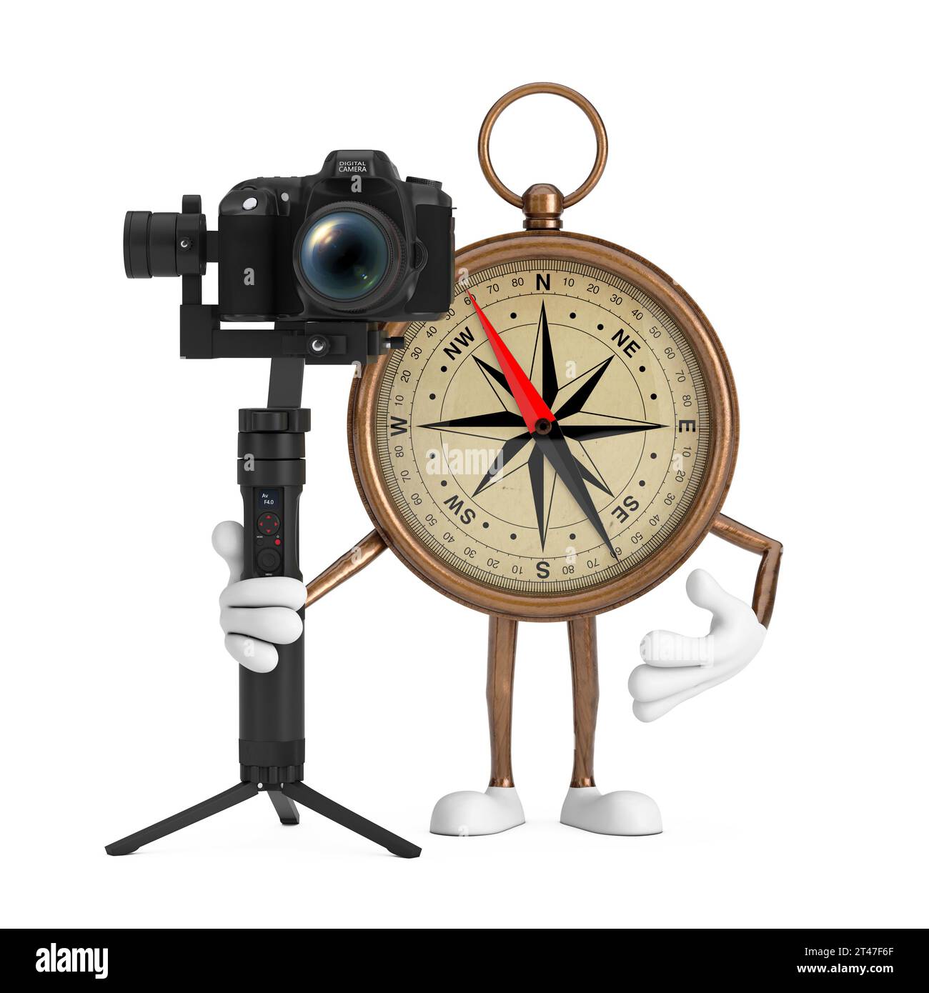 Antique Vintage Brass Compass Cartoon Person Character Mascot with DSLR ...
