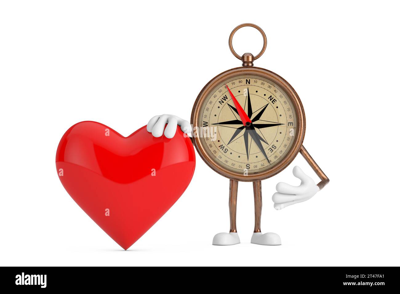 Antique Vintage Brass Compass Cartoon Person Character Mascot with Red ...