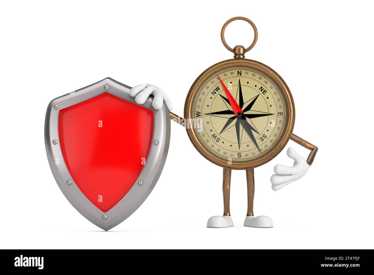 Antique Vintage Brass Compass Cartoon Person Character Mascot with Red ...