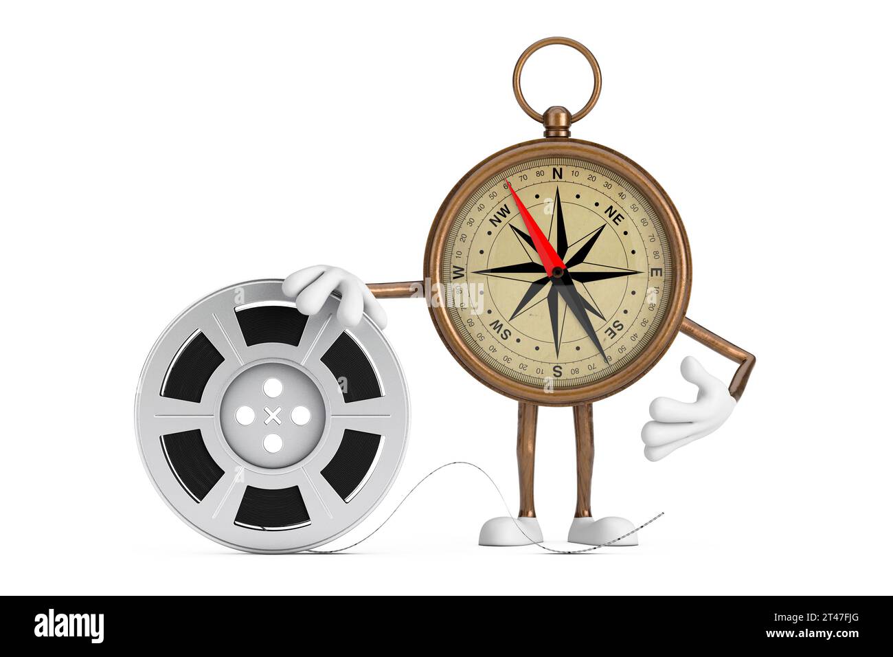 Antique Vintage Brass Compass Cartoon Person Character Mascot with Film ...