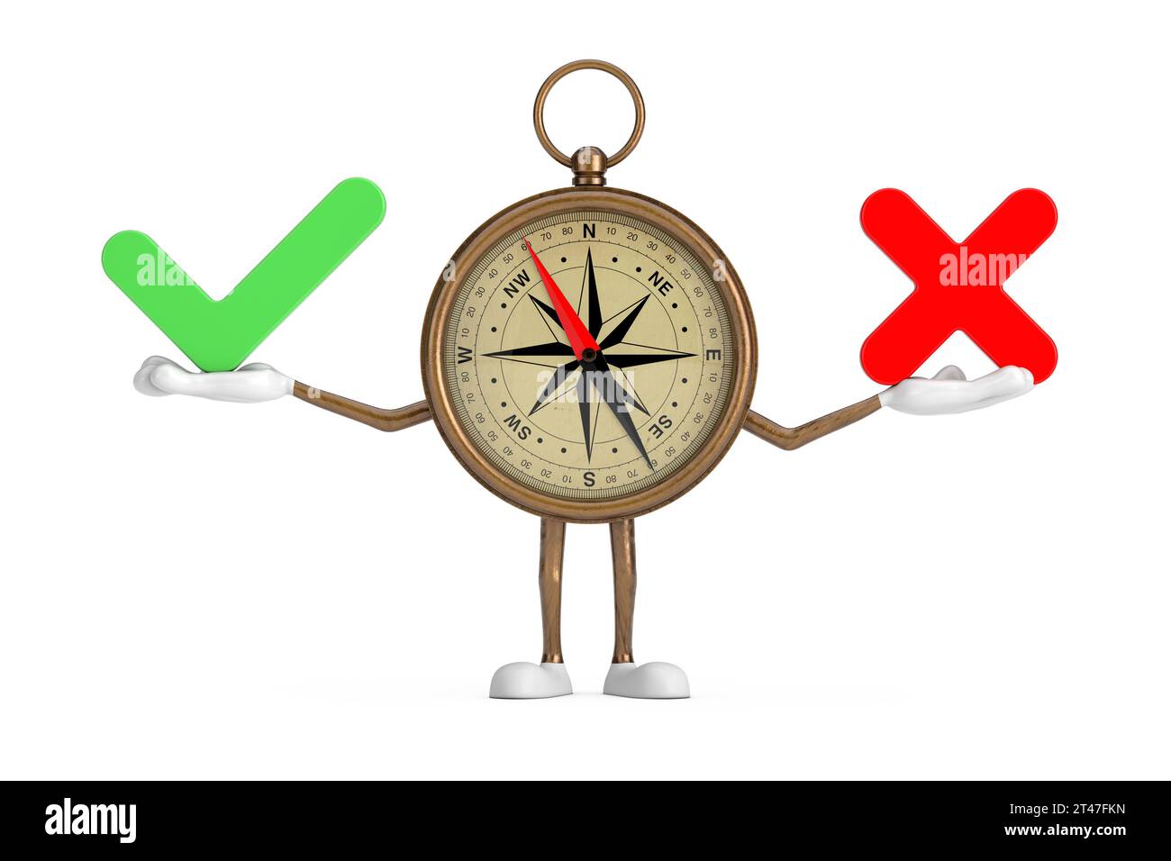 Antique Vintage Brass Compass Cartoon Person Character Mascot with Red ...