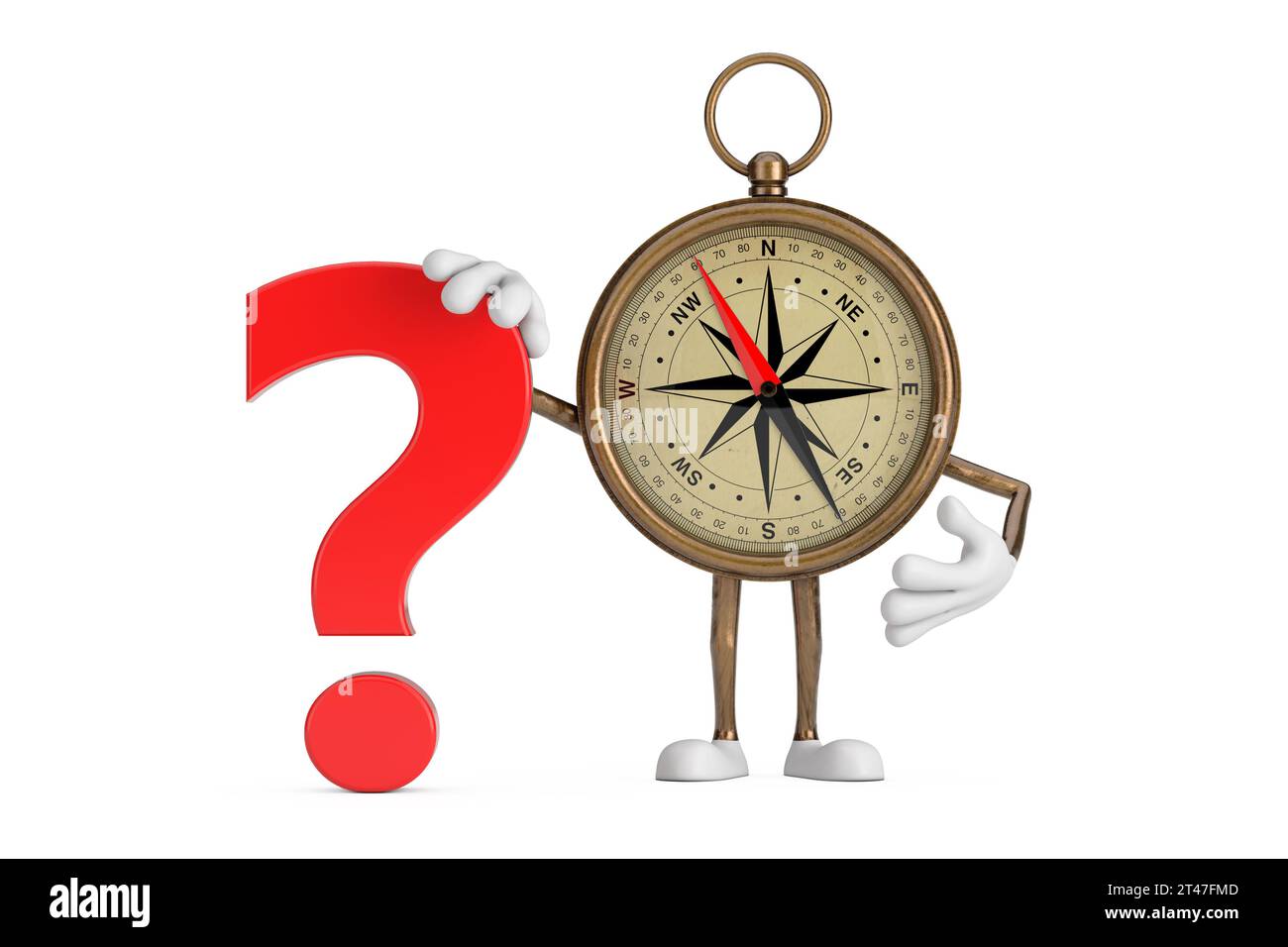 Antique Vintage Brass Compass Cartoon Person Character Mascot with Red ...