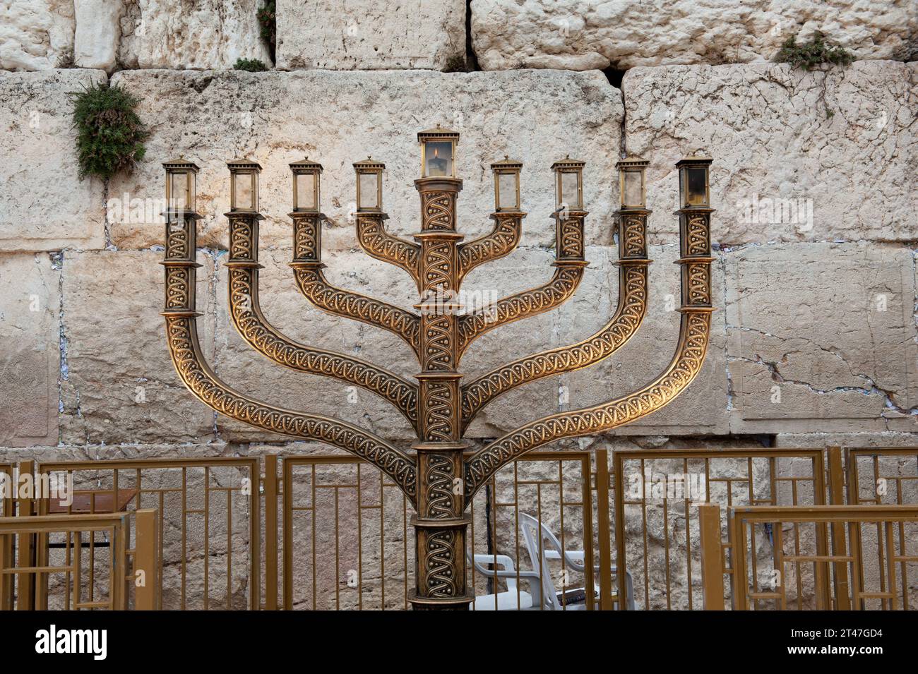 The official Hanukkah menorah of the Western Wall in Jerusalem, alight ...