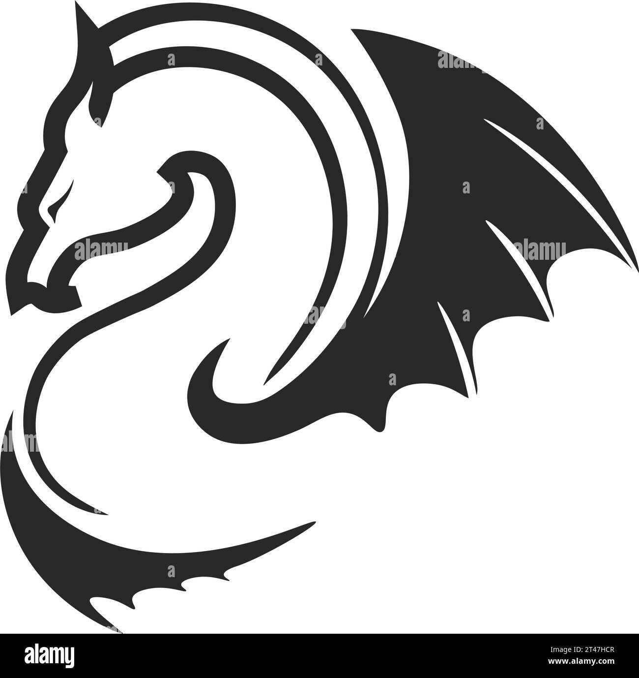 Monochrome dragon creature with wings, vector Stock Vector Image & Art ...